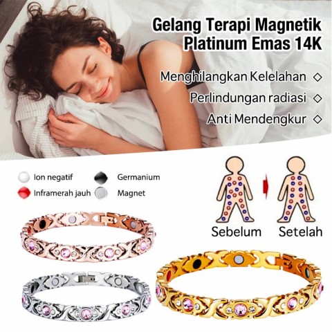 Gelang Terapi Magnet Fashion 14K Emas Platinum Pink Diamond