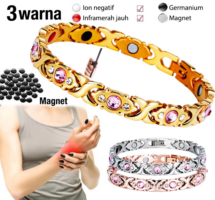 Gelang Terapi Magnet Fashion 14K Emas Platinum Pink Diamond