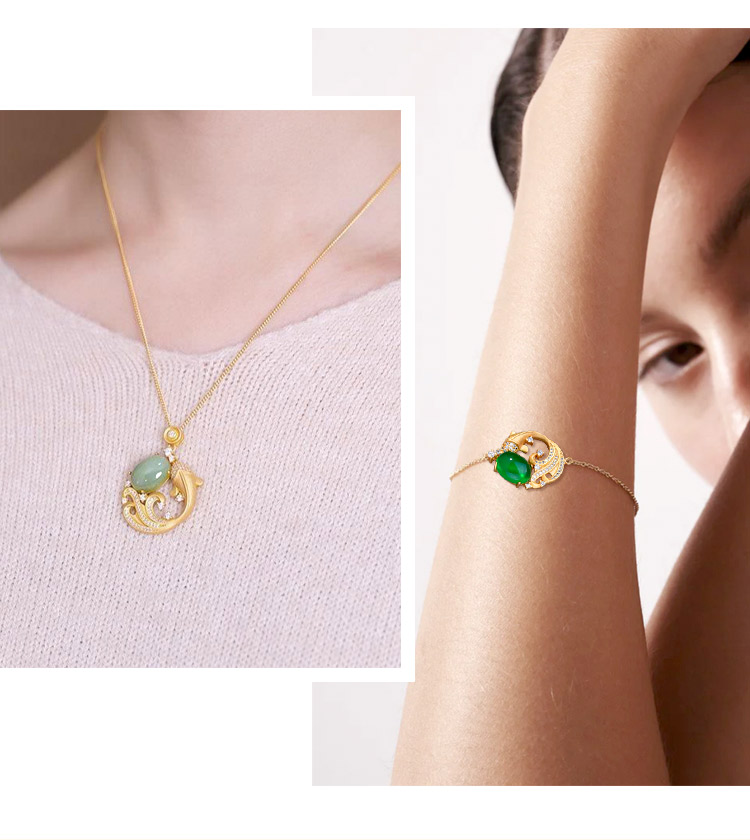 Gold Inlaid Jade Arowana Jewelry